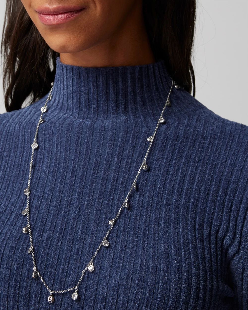 Silver Crystal Long Disc Necklace White House Black Market